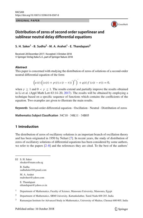 Pdf Distribution Of Zeros Of Second Order Superlinear And Sublinear