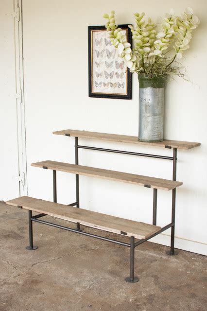 Modern 3 Tiered Wood Shelves Bleachers Style Metal Display Industrial