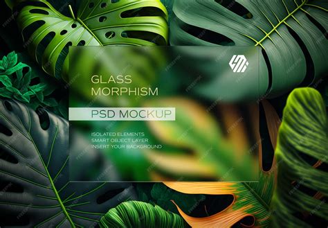 Premium Psd Glass Morphism Rectangle Tropical Leaves Mockup