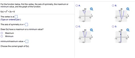 Solved For The Function Below Find The Vertex The Axis Of Chegg