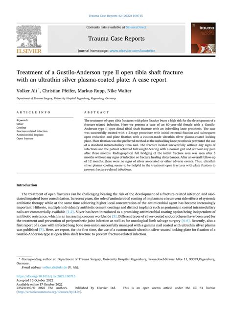 Pdf Treatment Of A Gustilo Anderson Type Ii Open Tibia Shaft Fracture With An Ultrathin Silver