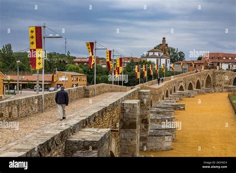 One Man Walks The Historic Puente De Orbigo Hospital De Orbigo