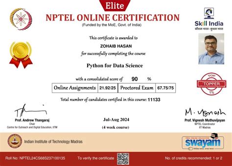 zohaib hasan on linkedin nptel pythonfordatascience achievement
