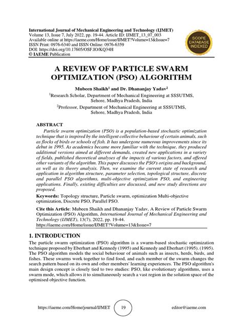 A Review Of Particle Swarm Optimization Pso Algorithm Pdf