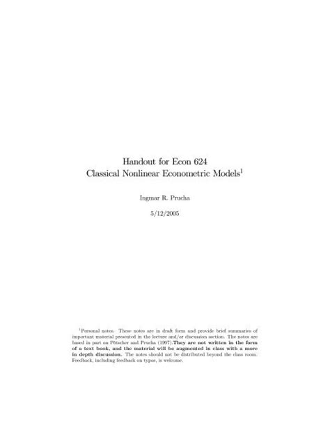 Handout For Econ 624 Classical Nonlinear Econometric Models1