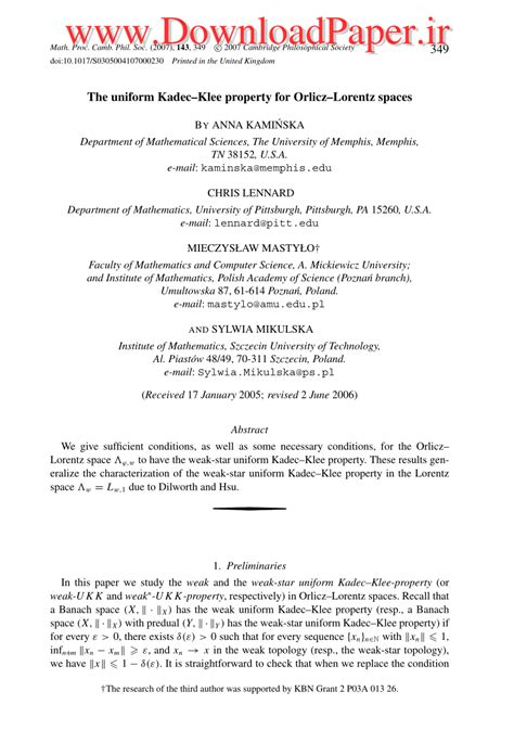 Pdf The Uniform Kadecklee Property For Orliczlorentz Spaces