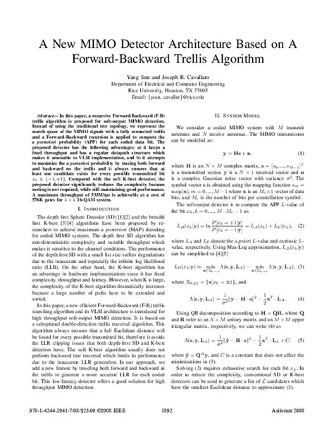 pdf a new mimo detector architecture based on a forward backward
