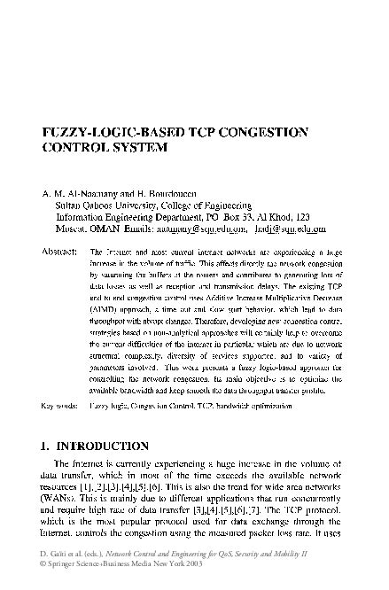 Pdf Fuzzy Logic Based Tcp Congestion Control System