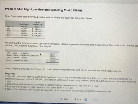 Solved Problem 5a 8 High Low Method Predicting Cost