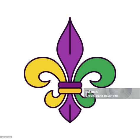 플뢰르 드 리스 마디 그라 색상의 제럴드 릴리 흰색 배경에 격리된 단일 기호 백합 문장에 대한 스톡 벡터 아트 및 기타 이미지 백합 문장 Mardi Gras