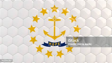 추상로드 아일랜드 주 국기 육각형 배경 벌집 광택 반사 모자이크 타일 3d 렌더링 미국 American Civil War에 대한 스톡 사진 및 기타 이미지