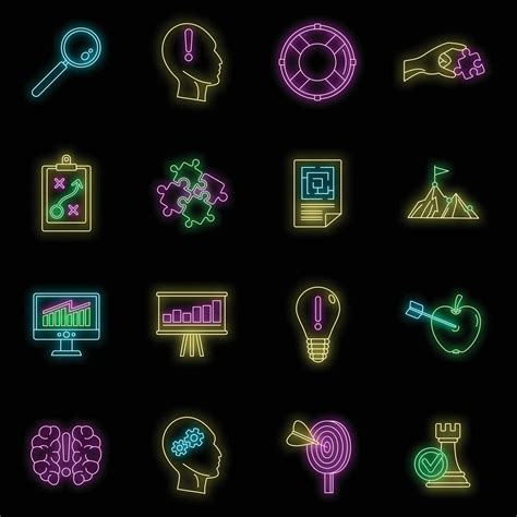Problem Solution Icon Set Vector Neon Vector Art At Vecteezy