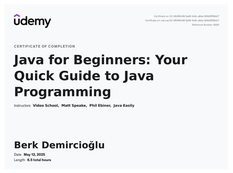 my course completion certificate for java for beginners your quick guide to java programming