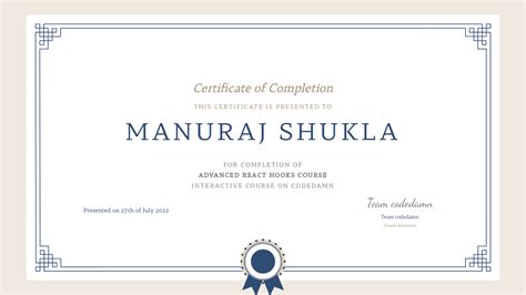 Manuraj Shuklas Certification For Advanced React Hooks Course Codedamn