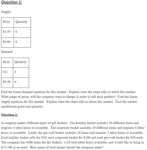 Solved Supply Demand Find The Linear Demand Equation For