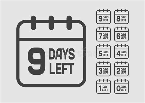 Countdown Daily Page Calendar Icon 9 Days Left Stock Vector