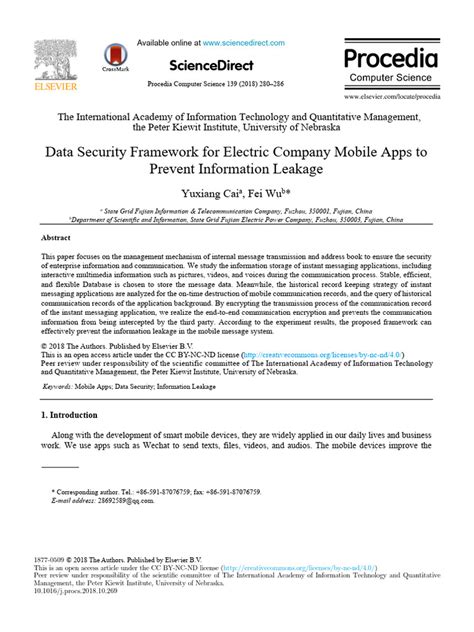Data Security Framework For Electric Company Mobile Apps To Pdf