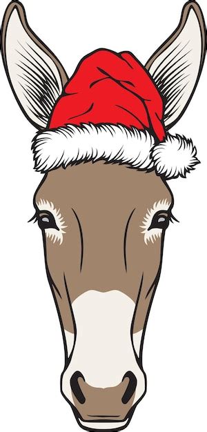 La Tête Dun âne De Noël Avec Le Chapeau Du Père Noël Vecteur Premium