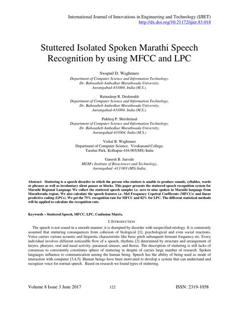 Pdf Stuttered Isolated Spoken Marathi Speech Recognition By Using