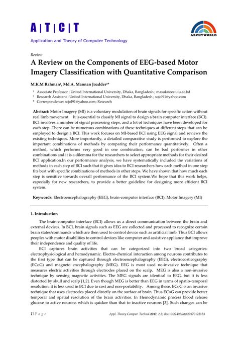 Pdf A Review On The Components Of Eeg Based Motor Imagery Classification With Quantitative