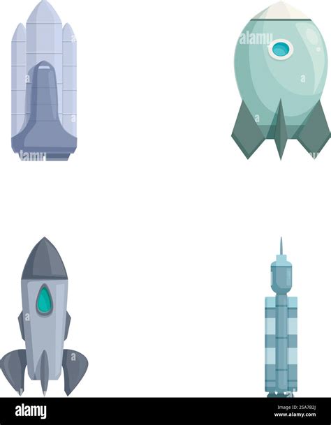 Collection Of Four Cartoonstyle Space Rockets Each With A Unique Design Set Of Cartoon Space