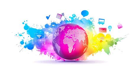 An Abstract Globe Encircled By Flowing Binary Code And Business Icons