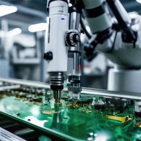 Premium Photo Automated Robotic Arm Assembling Electronics On A Printed Circuit Board In A