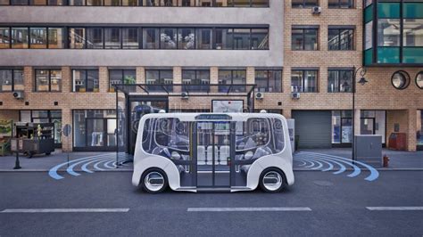 Autonomous Electric Bus Self Driving On Street Smart Vehicle Technology Concept 3d Render