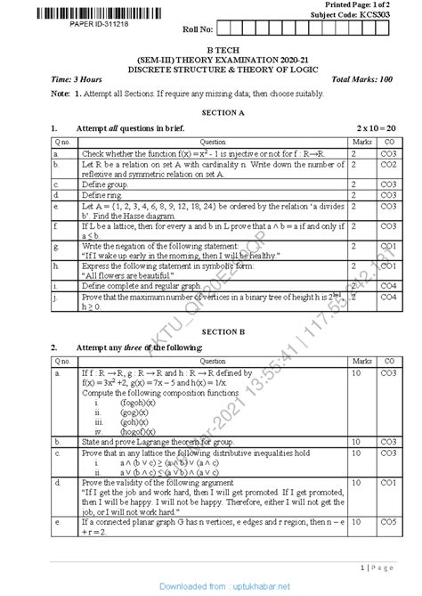 Discrete Structures Theory Of Logic Kcs 303 1 2022 Qp22p2 31 Mar 2022 132734 11755
