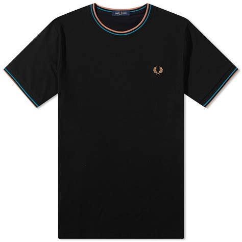 Fred Perry Mens Twin Tipped T Shirt In Blackcyber Bluelight Rust