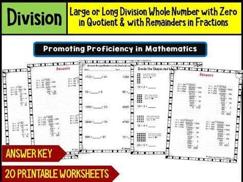 Large Or Long Division Whole Number With Zero In Quotient And With Remainders In Fractions