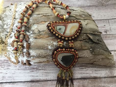 Polychrome Jasper Pendant Beaded Jewelry Jasper Pendant Wedding