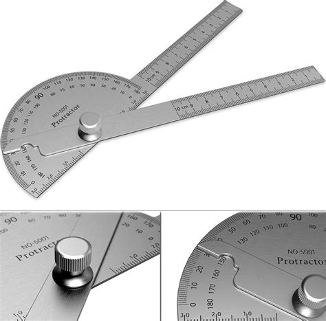 Forogore Stainless Steel Protractor 180 Degrees Two Arm Ruler