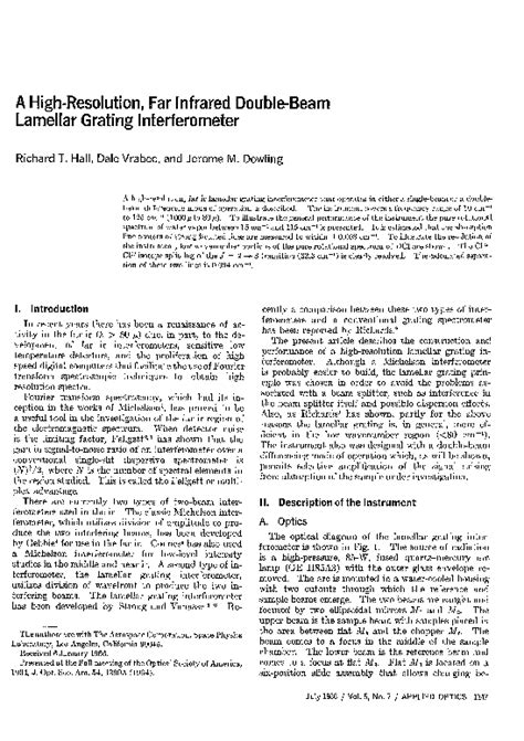 Pdf A High Resolution Far Infrared Double Beam Lamellar Grating Interferometer