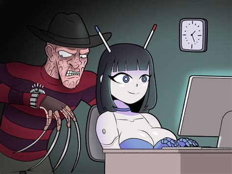 Rule 34 Android Beepo Chunkymoon Black Hair Blue Body Blue Eyes Freddy Krueger Machine Robot