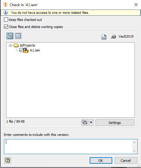 you do not have access to one or more related files when checking in