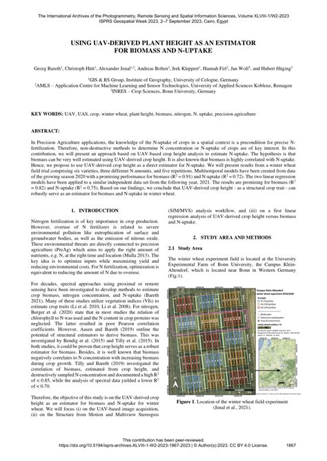 Pdf Using Uav Derived Plant Height As An Estimator For Biomass And N