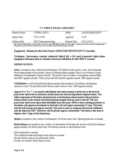 Ct Scan Report Pdf Ct Scan Radiology