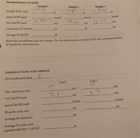 Solved Standardization Of Naoh Sample 1 Sample 2 Sample 3