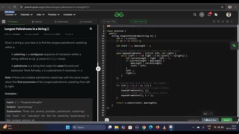 Longest Palindrome In A Stringgfg Potd Potd 08 03 2025 Decodemaster01 Youtube