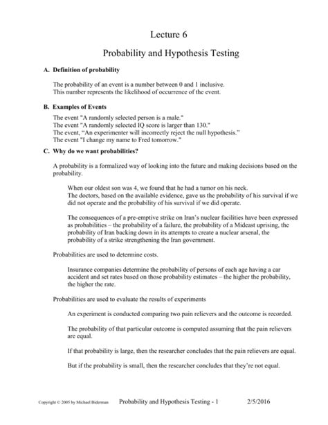 Topic 6 Probability Hypothesis Testing