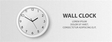 벡터 질감된 흰 벽 배경 디자인 템플릿 사무실 시계에 3d 현실적인 흰 벽 사무실 시계 브랜딩에 대 한 인테리어 모형에 흰색 다이얼이 있는 사무실 시계 프리미엄 벡터