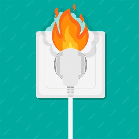 과부하로 인한 화재 배선 소켓 및 플러그 전기 안전 개념 단락 전기 회로 벡터 그림 프리미엄 벡터