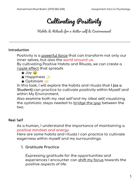 Itp Assignment 1 Pdf Optimism Gratitude