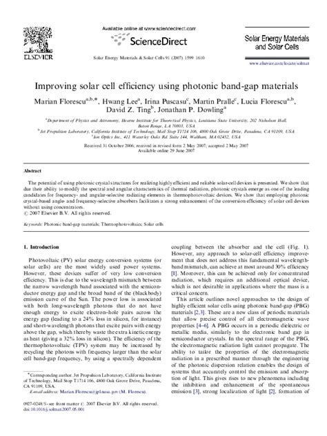 Pdf Improving Solar Cell Efficiency Using Photonic Band Gap Materials