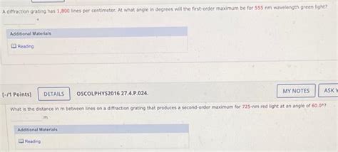 Solved A Diffraction Grating Has 1 800 Lines Per Centimeter