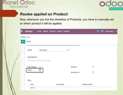 Odoo 13 Inventory Using Routes Procurement And Push Rules Ppt