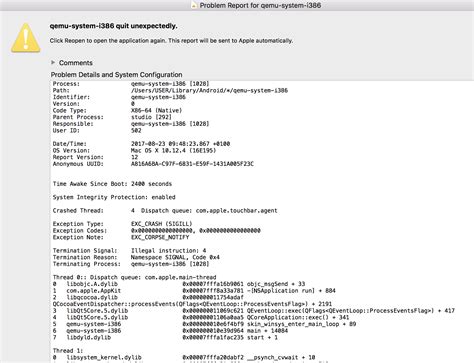 Qemu System I386 Quit Unexpectedly When Starting Avd Android Virtual Device On A Mac Illegal