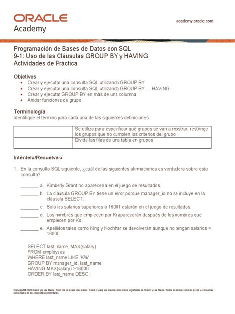 Oracle Practica 91 Pdf Sql Ingeniería De Software