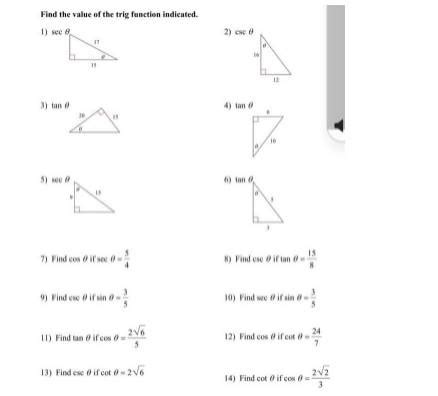 Solved Find The Value Of The Trig Function Indicated 1 Sece 2 Csc E 17 1 Answer
